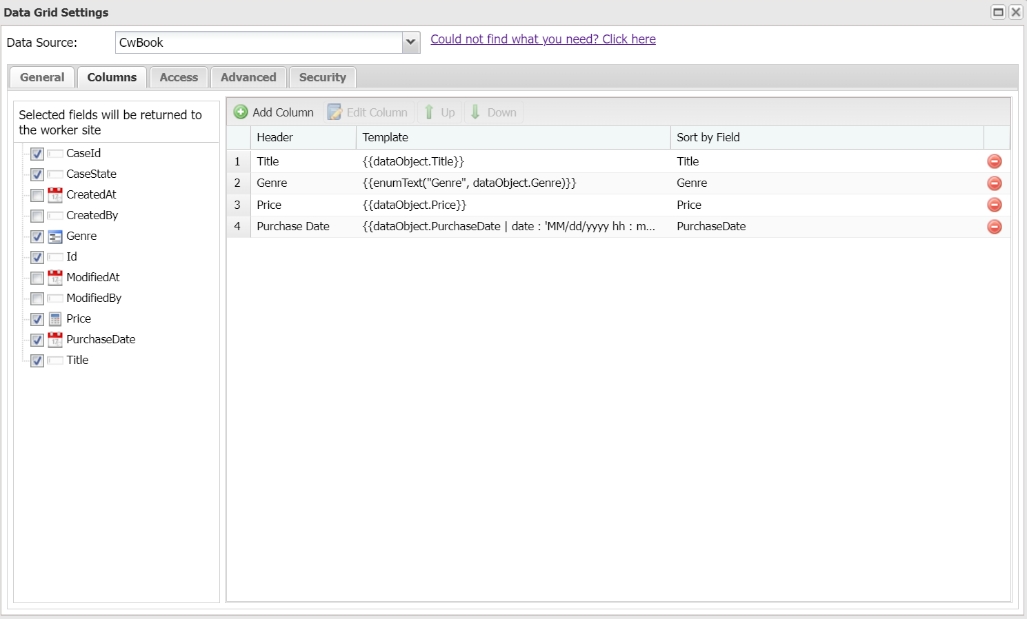 Grid widget | Casewhere Docs