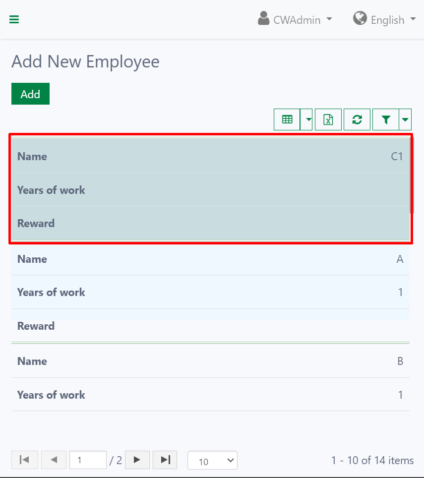 Grid widget | Casewhere Docs